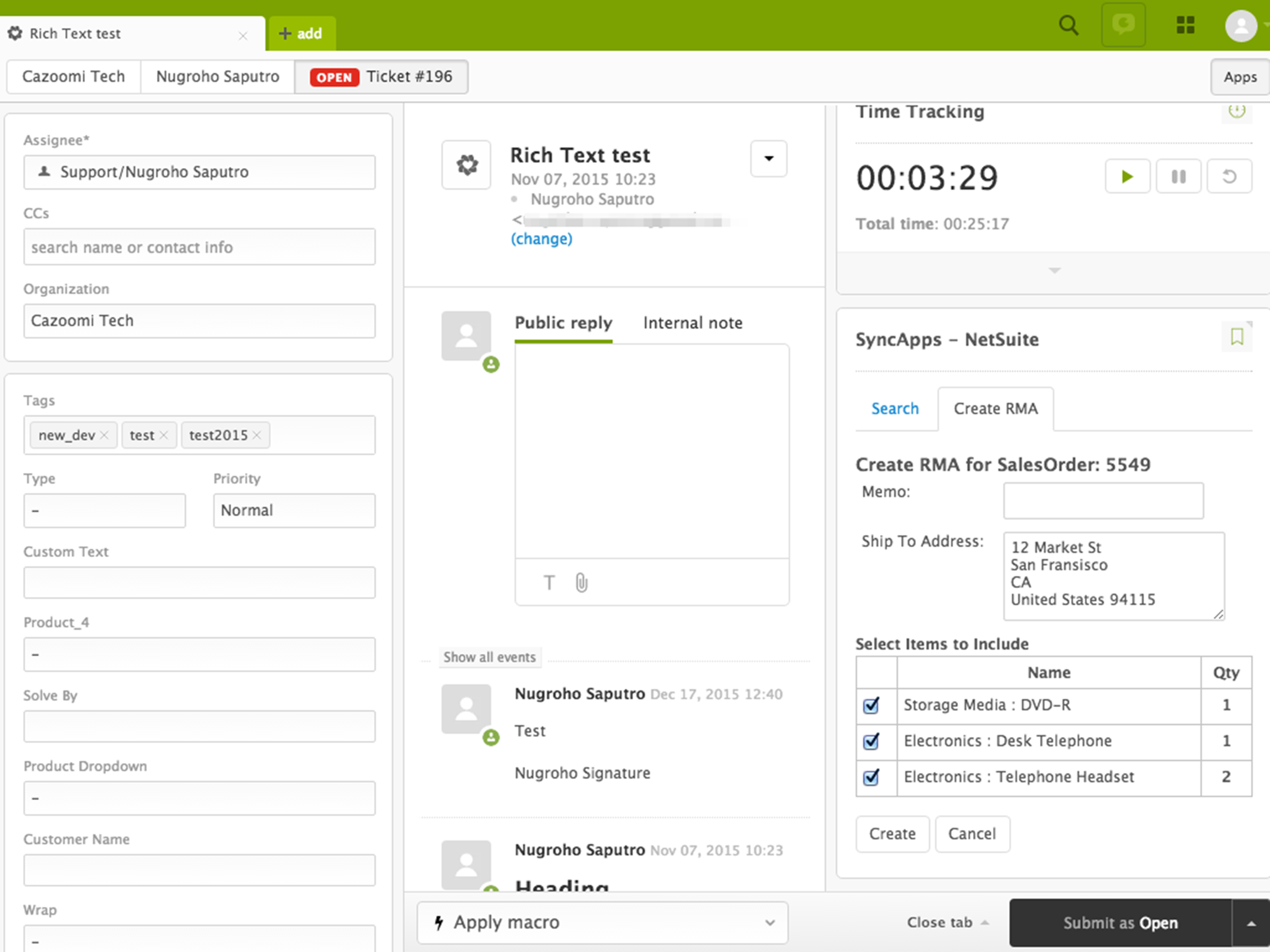 RMA (Return Merchandise Authorization) using Zendesk for NetSuite